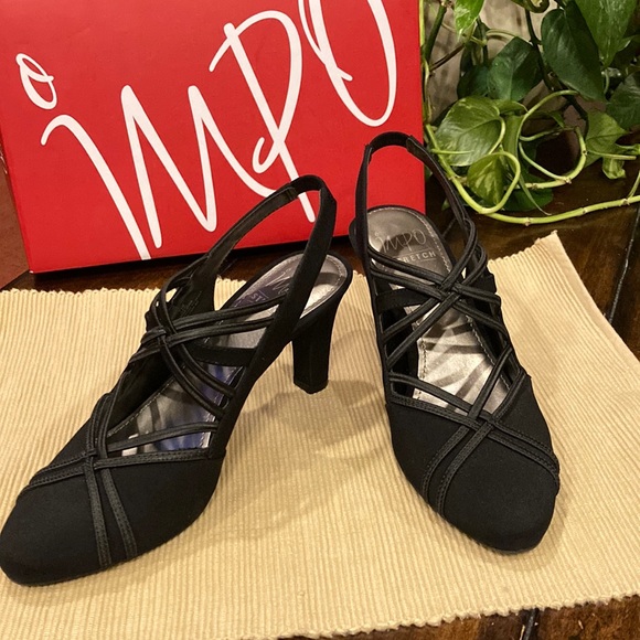 Impo | Shoes | Impo Size 7 2 Black Stretch Slingback Heels Abba | Poshmark